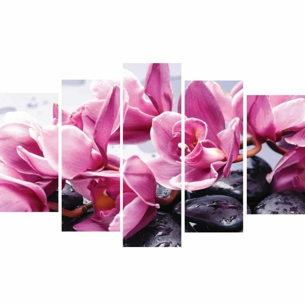 Modul007 Модульная картина из 5 модулей "Розовая орхидея" 140х80 см для гостиной для спальни для комнаты для интерьера