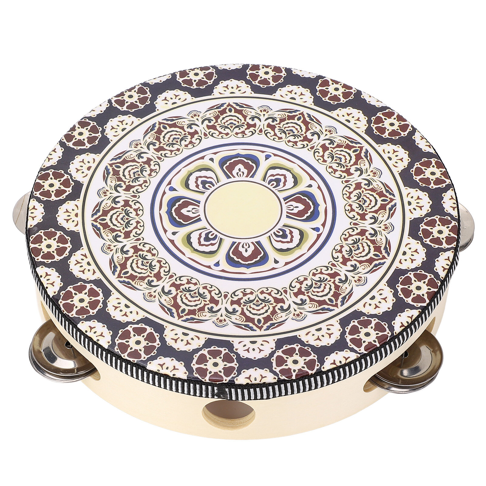 Ручной деревянный тамбурин 8 дюймов, джинглы, музыкальный образовательный инструмент для взрослых и детей, белый цветок.