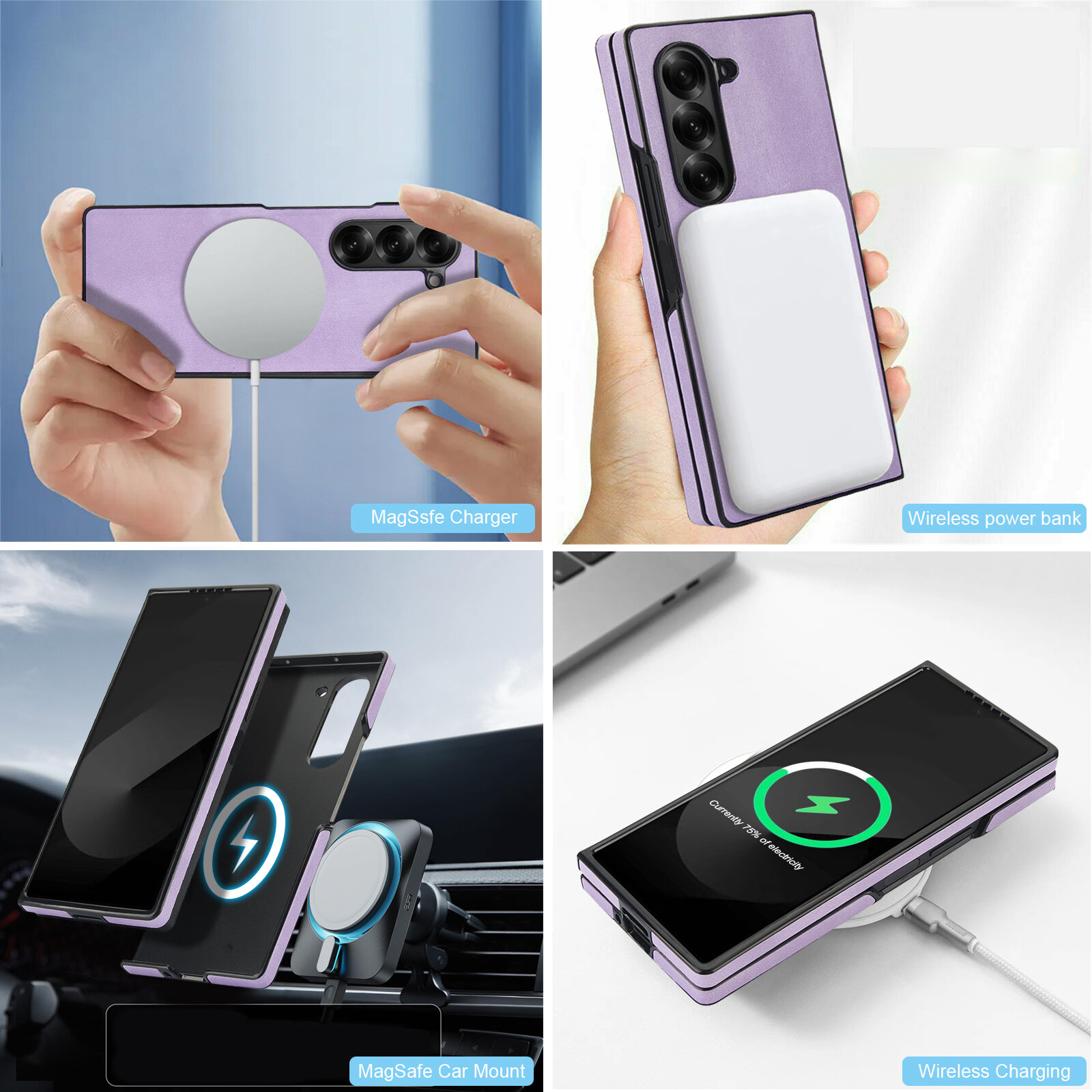 Подходит для Samsung Galaxy Z Fold6 / Самсунг Галакси Z Fold 6 Чехлы для телефонов, с поддержкой зарядки Magsafe, Z Fold6, подставка, soft touch,360° Полная защита, резина, пластик, искусственная кожа,