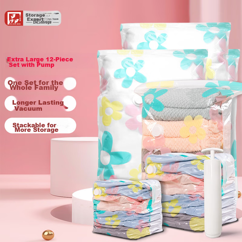 Storage Doctor Vacuum Storage Bags Compression Bags 13-Piece Set [3 Extra Large 3 Medium 3 Small 3 Hand-Roll 1 Hand Pump]