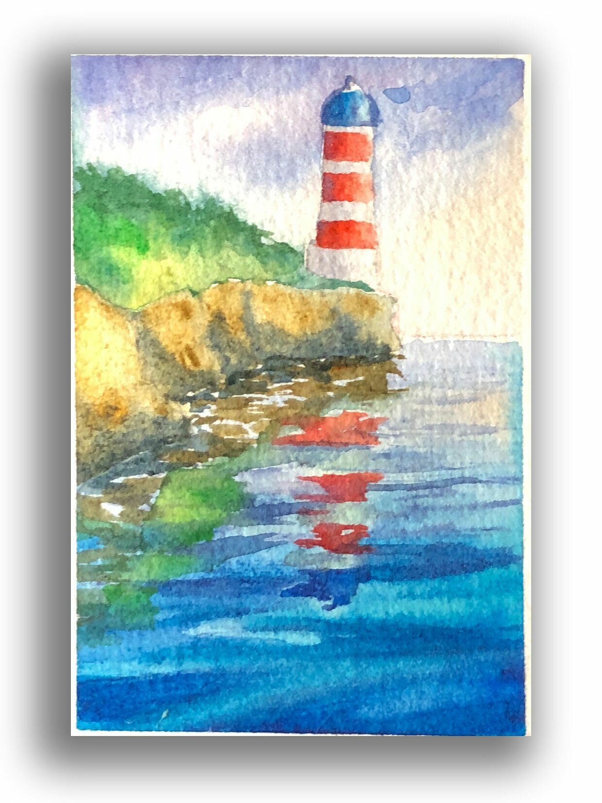 Картина Ирина Бутенко "Маяк", акварель, бумага, без рамы, 6x9 см