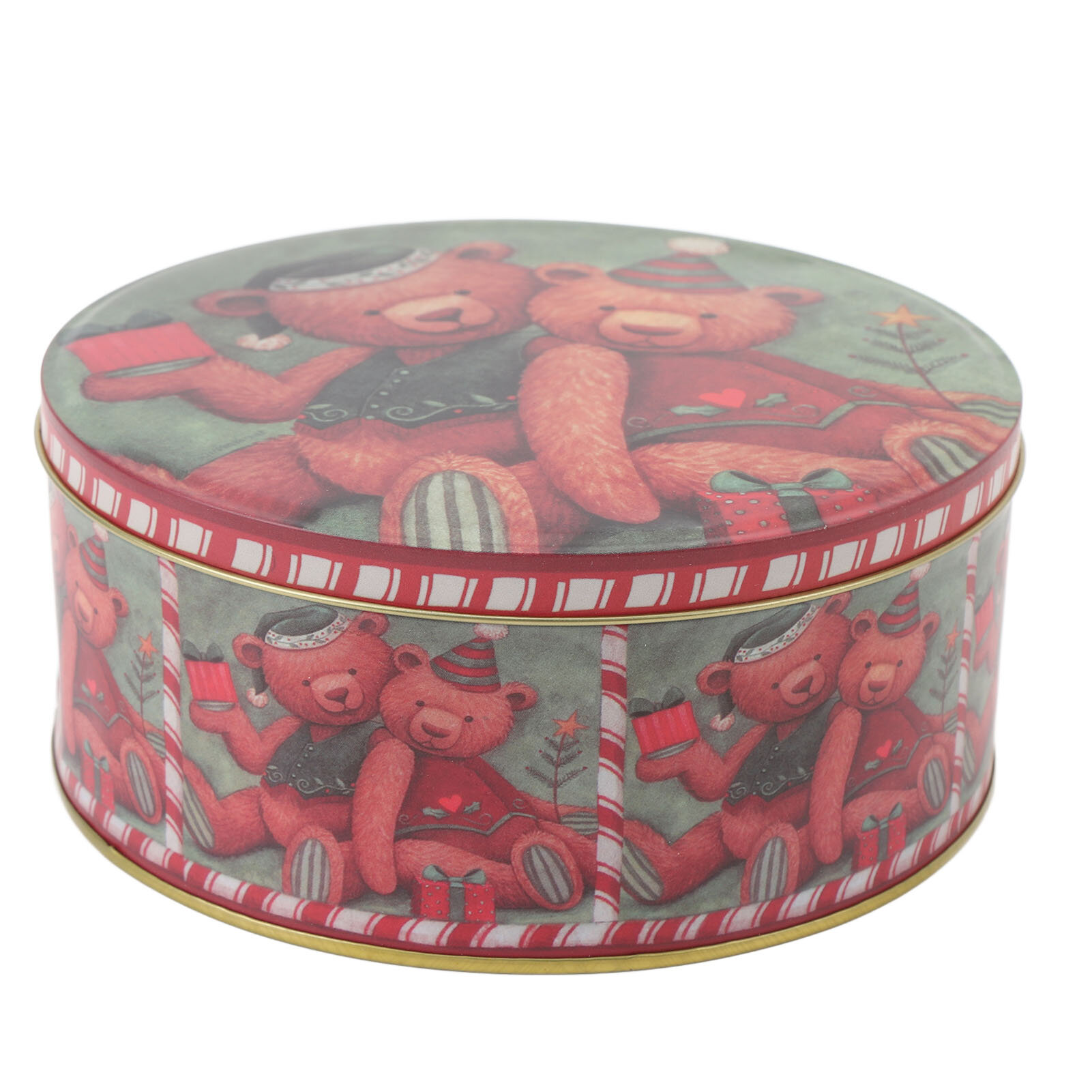Коробка для печенья с крышкой, конфет, тортов, еды, подарков, напечатанная, круглая, металлическая, для праздничных угощений, вечеринок, два медведя