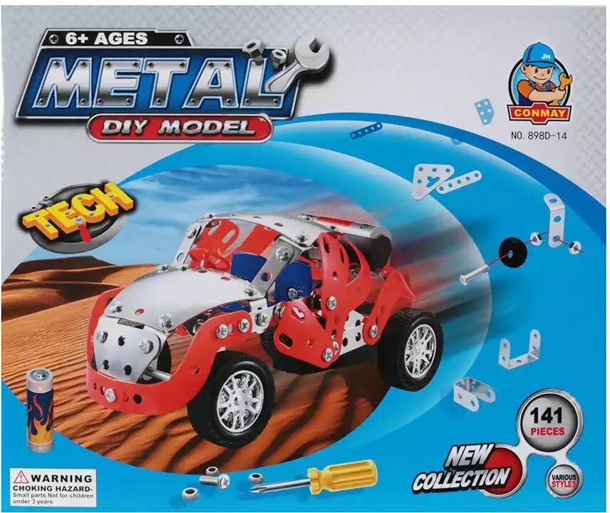 Металлический конструктор КНР "Машина на батарейках" 898D-14, 141 деталь