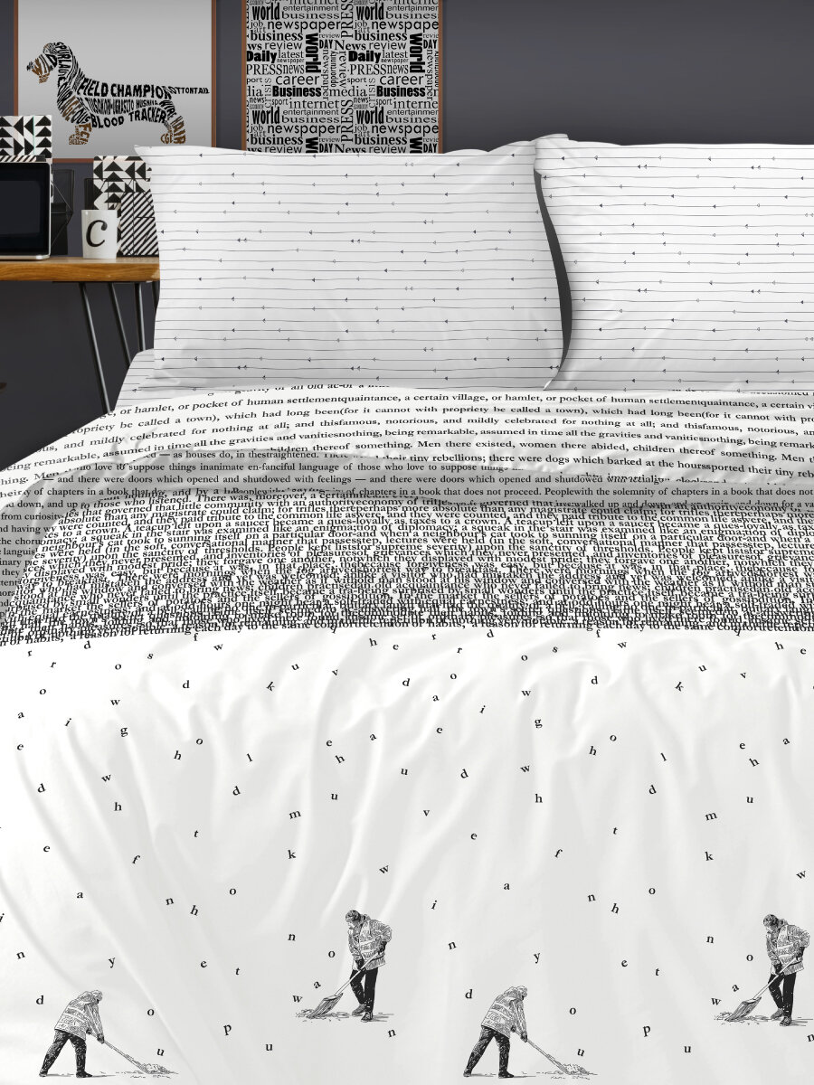 Постельное белье Uniqcute 1,5-спальное, Поплин, наволочки 50х70 см, Между строк