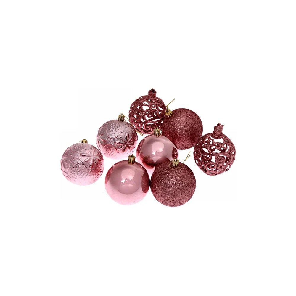 Новогодние шары Серпантин 8 см (набор 24 шт.) "Фактурный микс", розовое золото 201-0881, серый