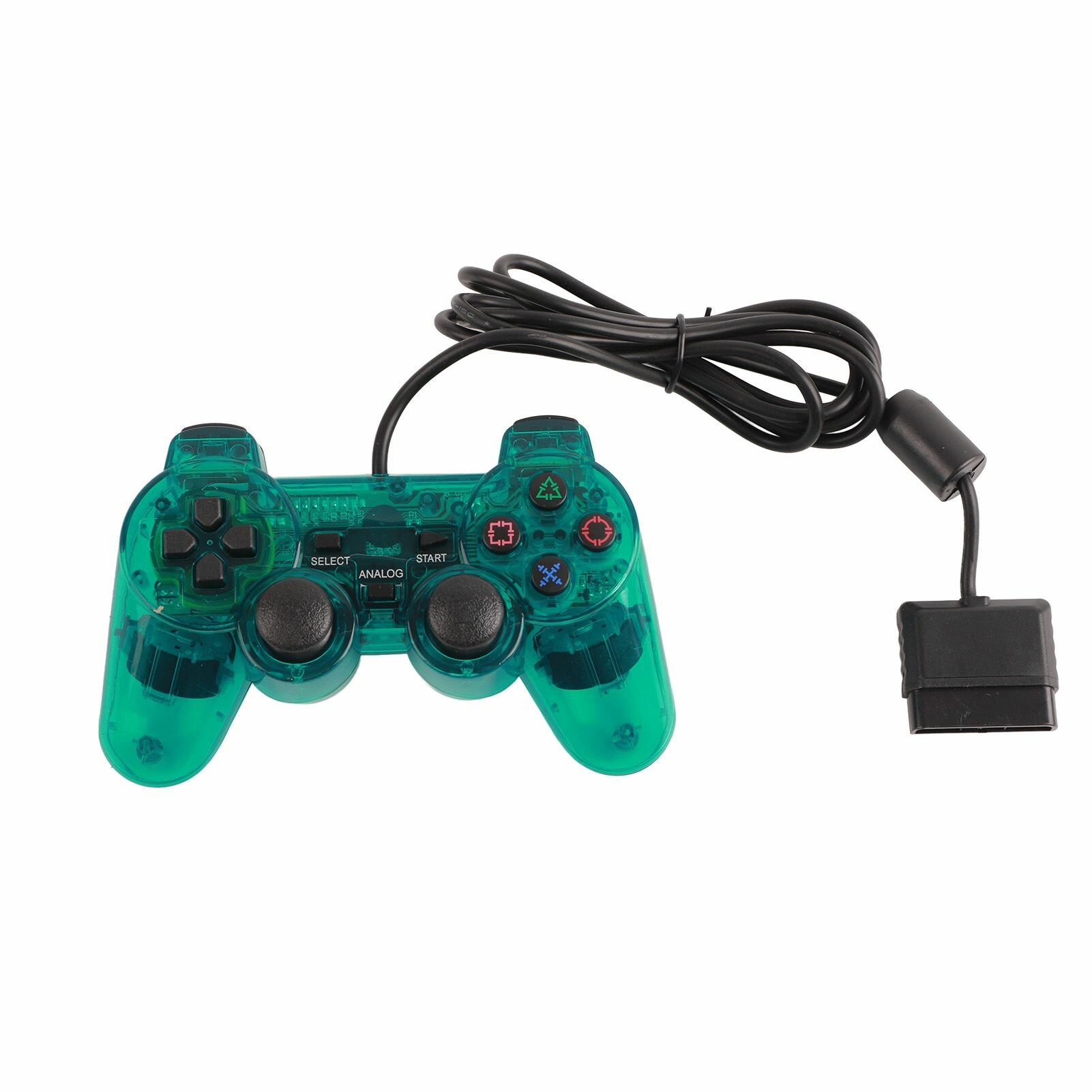 Проводной прозрачный геймпад для PS2 с вибрацией, зеленый