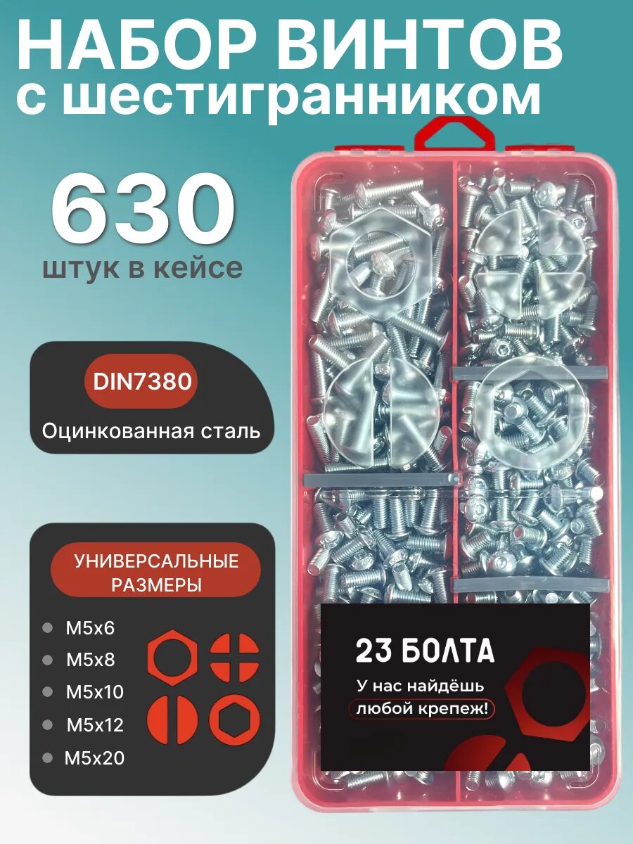 Винты с шестигранником М5 ОЦ 7380 к. п.10.9 органайзер НАБОР2