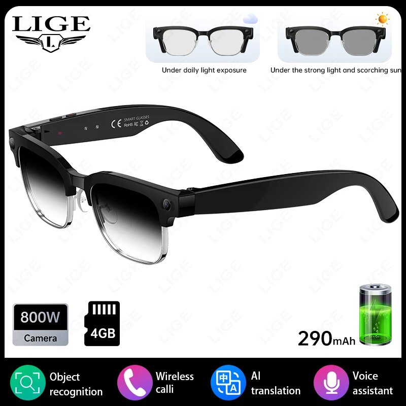 AI Smart Glasses 8 Million Pixels Recording Videos Photo Recognition Answer Translation 290mAh IP66 Waterproof Bluetooth Glasses
