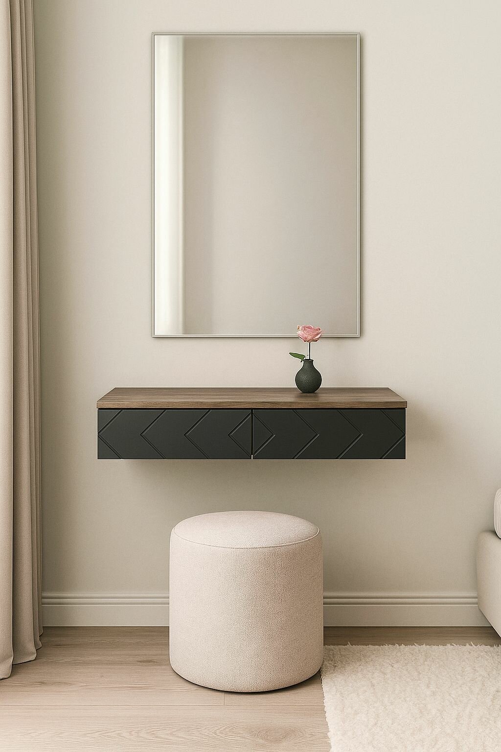 Туалетный столик Стокгольм с ящиками Дуб самдал/Черный матовый, консоль подвесная в спальню, в прихожую