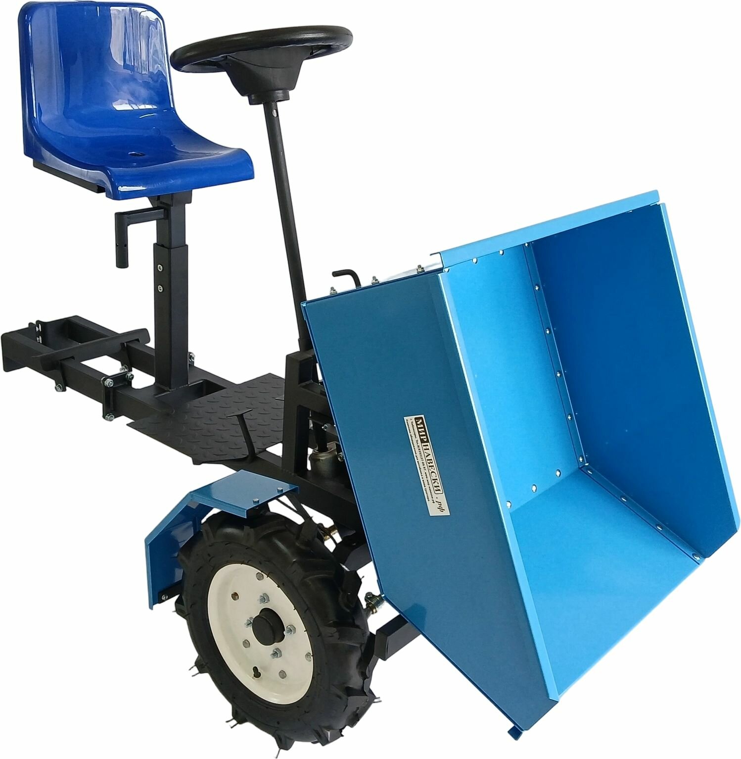 Адаптер передний АПМ-135 с кузовом для китайских мотоблоков колеса 4.00-10 синий