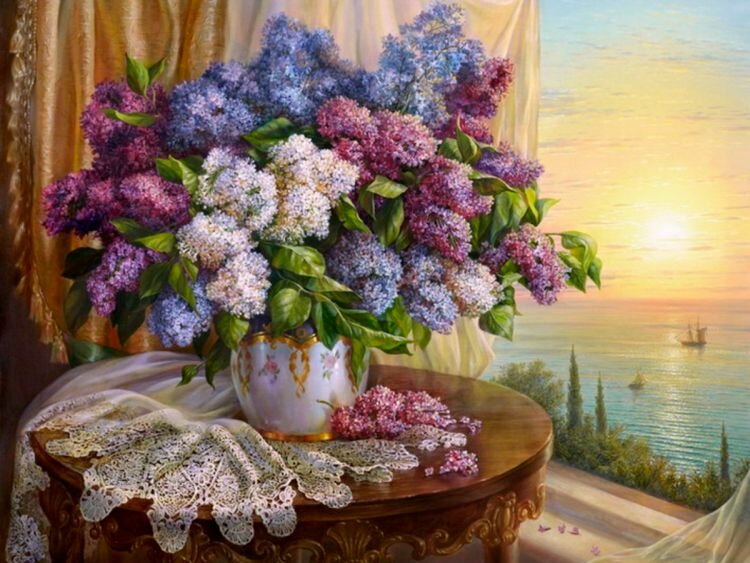 Вышивка крестиком 40х50см, Сирень