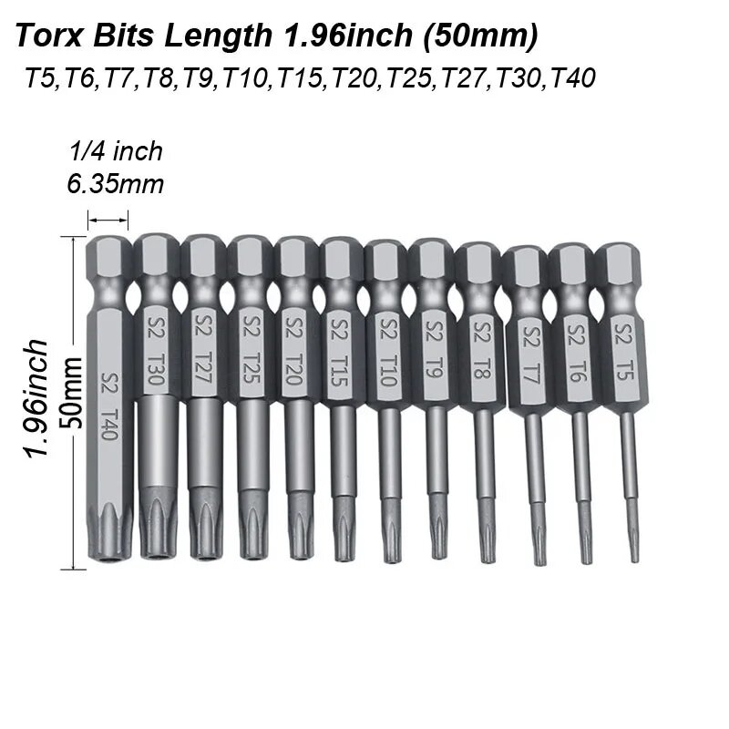 Набор Torx бит 12шт 50мм T6-T40
