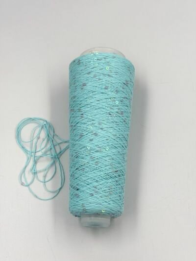 Пряжа Пайетки 3мм на хлопке (раффинато) 3-м015-100 мятный с пайетками крылья стрекозы (100г на конусе) с20ж