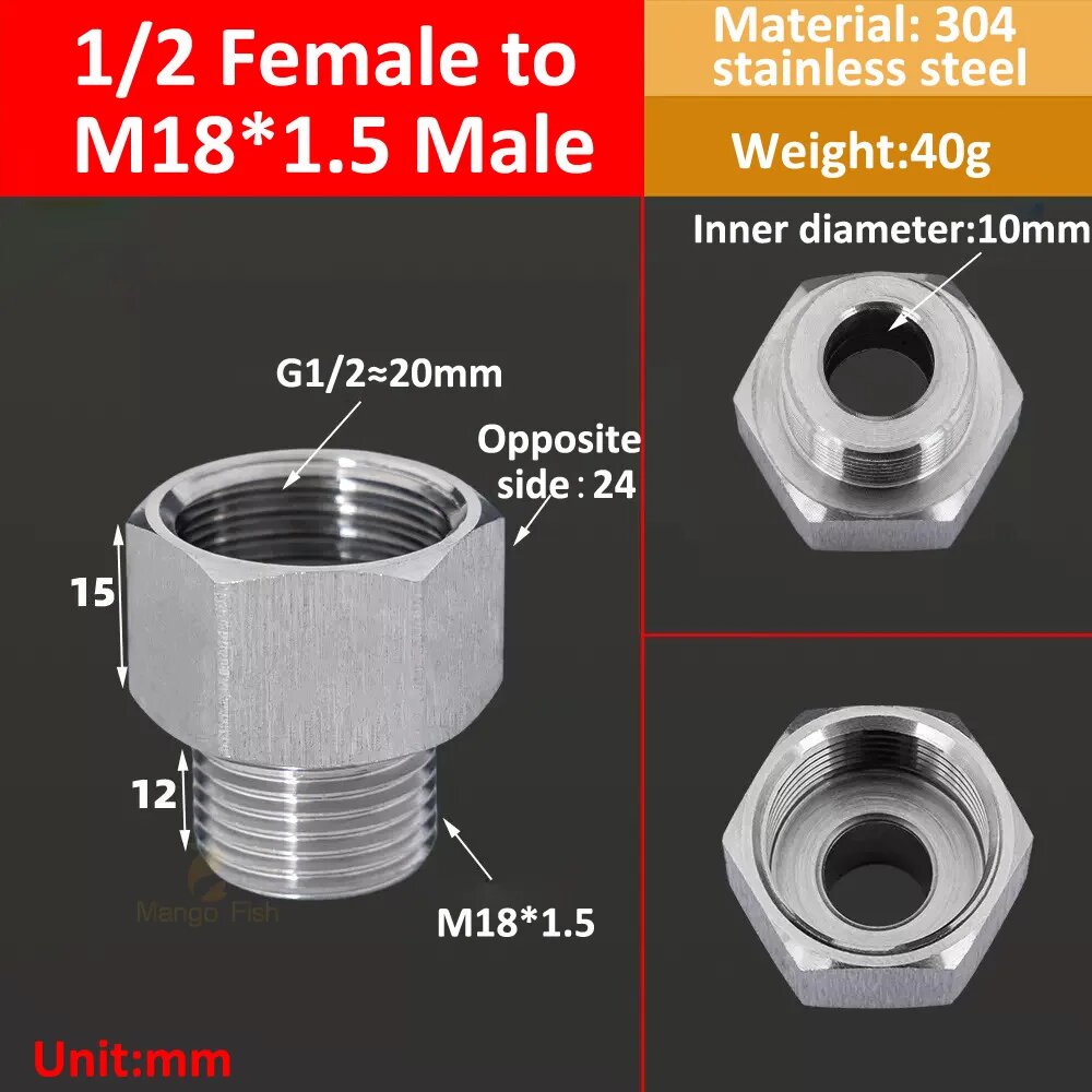 1/2" Female to M18*1.5 Male Stainless Steel Fitting