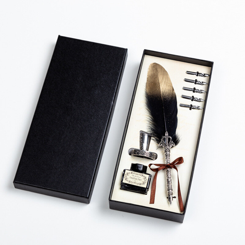 Набор перьевых ручек в европейском стиле, винтажная корона, подарочная коробка, ручка с наклонным пером, держатель для ручки, набор перьевых ручек с резьбой, оптовая продажа