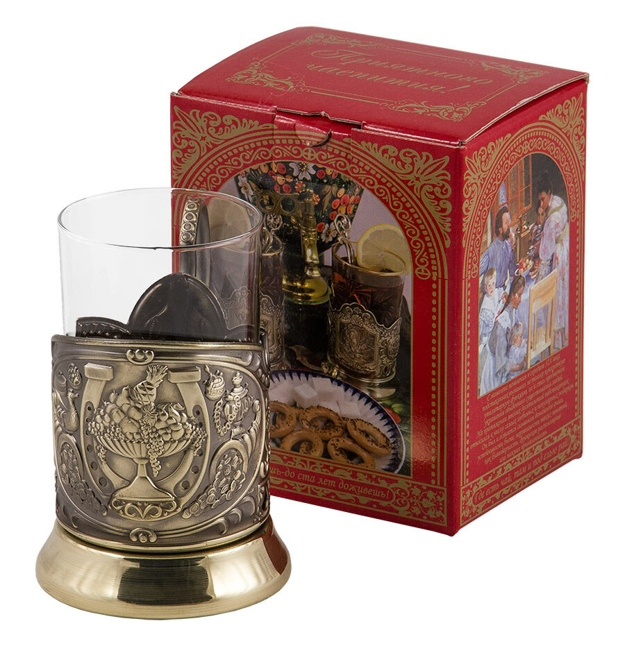 Подстаканник "Рог изобилия" - картон. коробка, стекл. стакан, латунь, штамп ПД-358КС-л