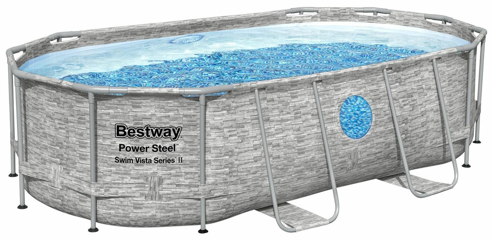 Каркасный бассейн BestWay Power Steel, 427х250х100 см, 7250 л, фил.-нас. 2006 л/ч, лестн, тент, попл-доз (56714 BW)