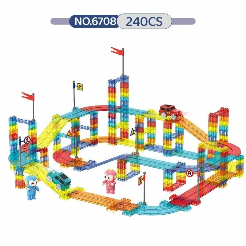Конструктор Pelican Happy Toys магнитный светящийся 240 деталей Гоночный трек с машинкамиll