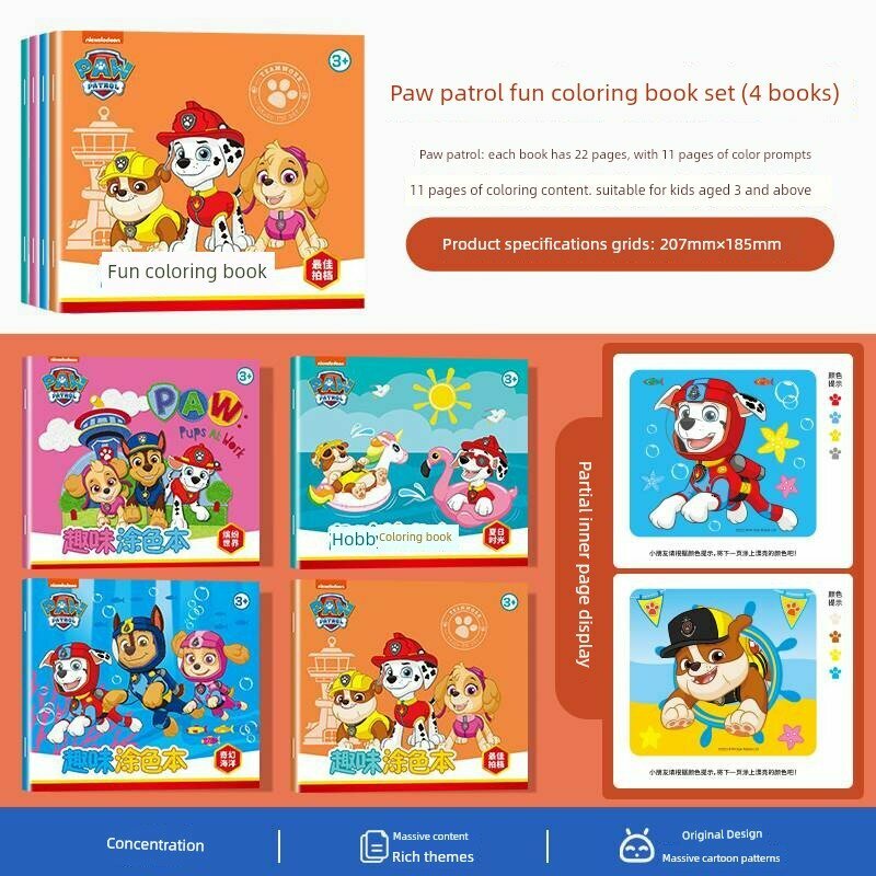Комплект раскрасок PAW Patrol для детей, 4 книги с 12-цветными масляными карандашами, возраст 3-6 лет