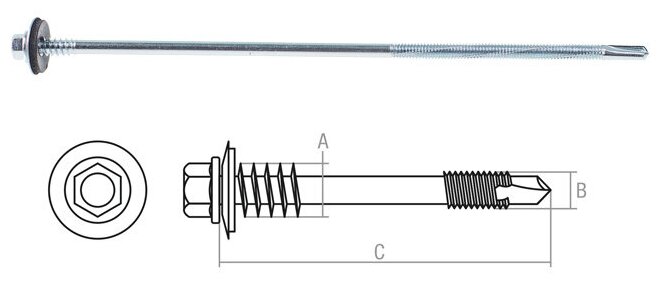 Саморез для сэндвич-панелей 6.3/5.5х240 мм цинк, шайба с прокл, 600 шт в коробе STARFIX SM-39050-600