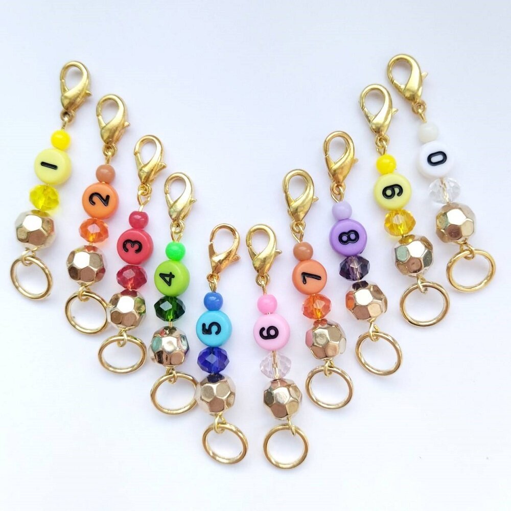 Маркеры для вязания крючком и спицами на кольцах с цифрами , набор 10 шт плюс маркер четных и нечетных рядов