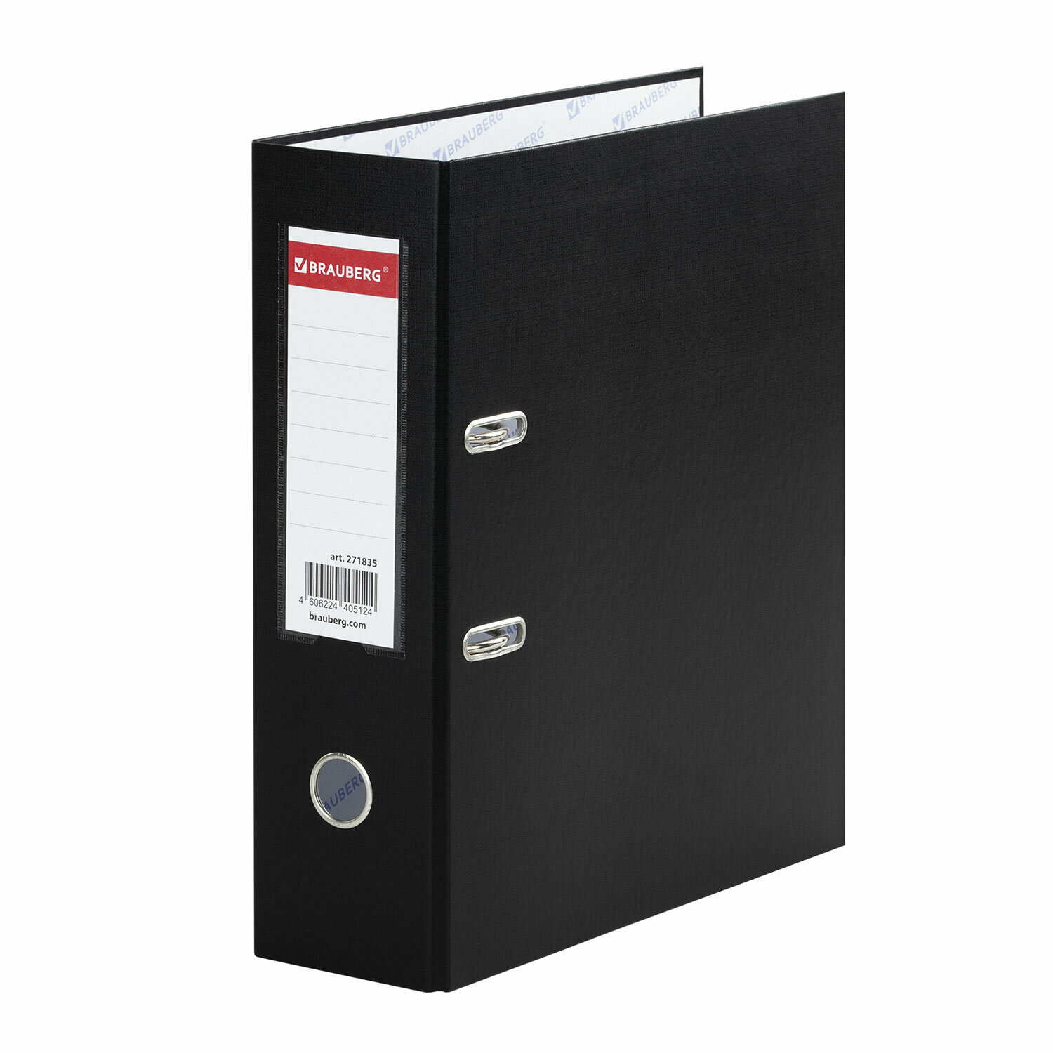 Папка-регистратор широкий корешок 90 мм с покрытием из ПВХ, черная, BRAUBERG, 271835
