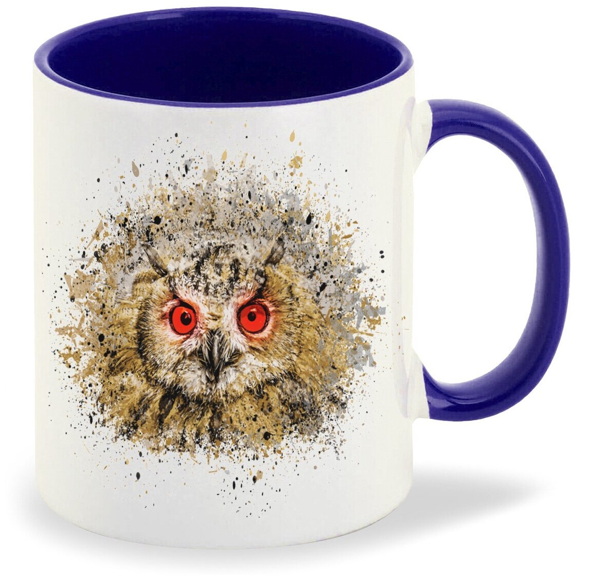 Кружка синий CoolPodarok Сова красные глаза арт