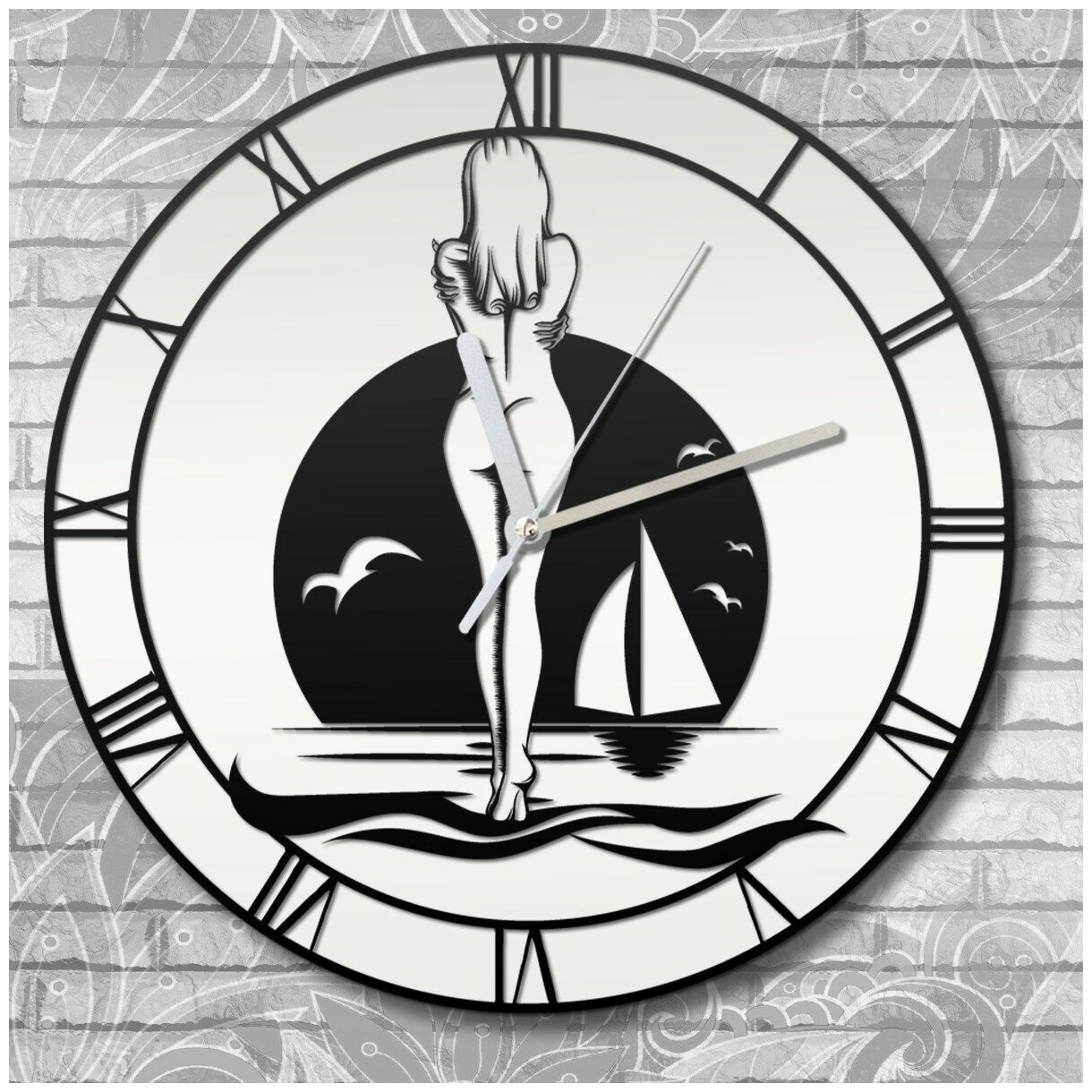 Настенные часы деревянные бесшумные море девушка закат - 581