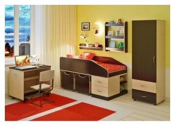 Детская стенка Л 12 с полками Дуб Молочный Венге