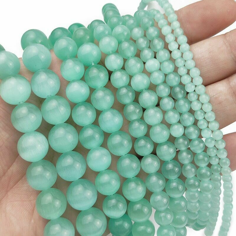 KamenOpt / Кошачий Глаз (Улексит) бусины 10 мм, на нитке 38 см, цвет: Тиффани