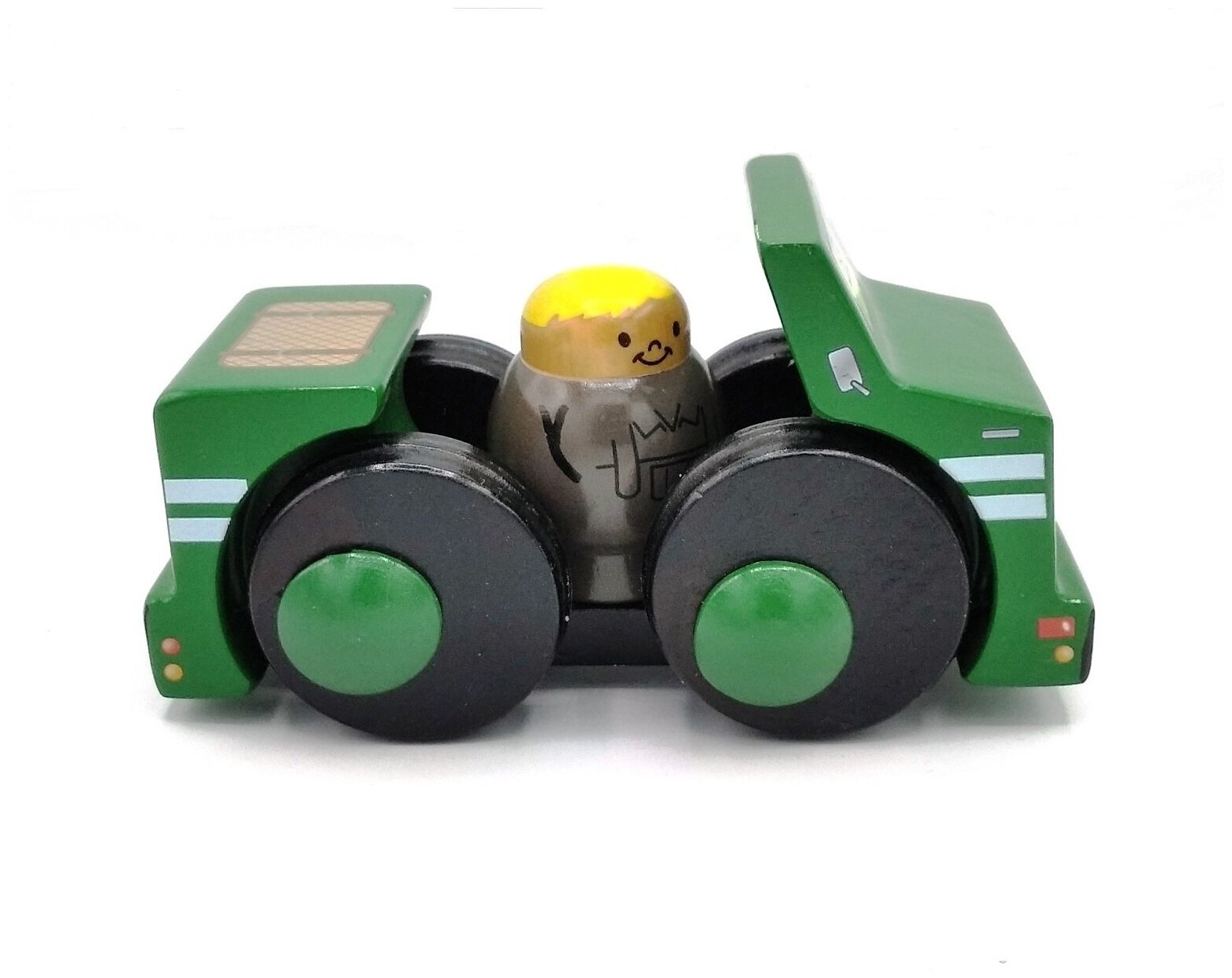 Деревянная развивающая игрушка Машинка с веселым водителем для малышей