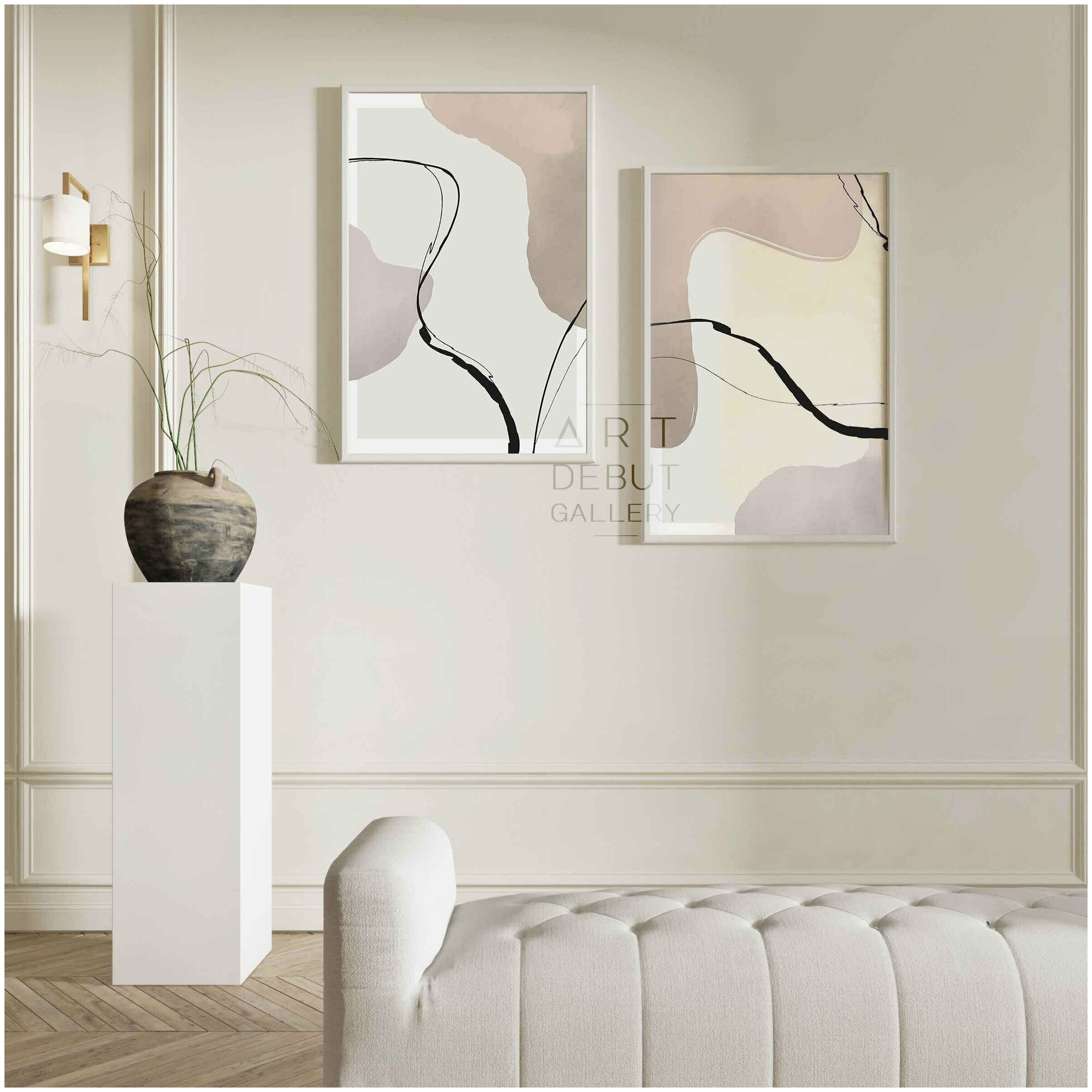 Интерьерная модульная картина"Модерн" на натуральном хлопковом холсте, большая, в наборе 2 вертикальные картины, размер каждой 50х80 см, общий размер 100х80 см.