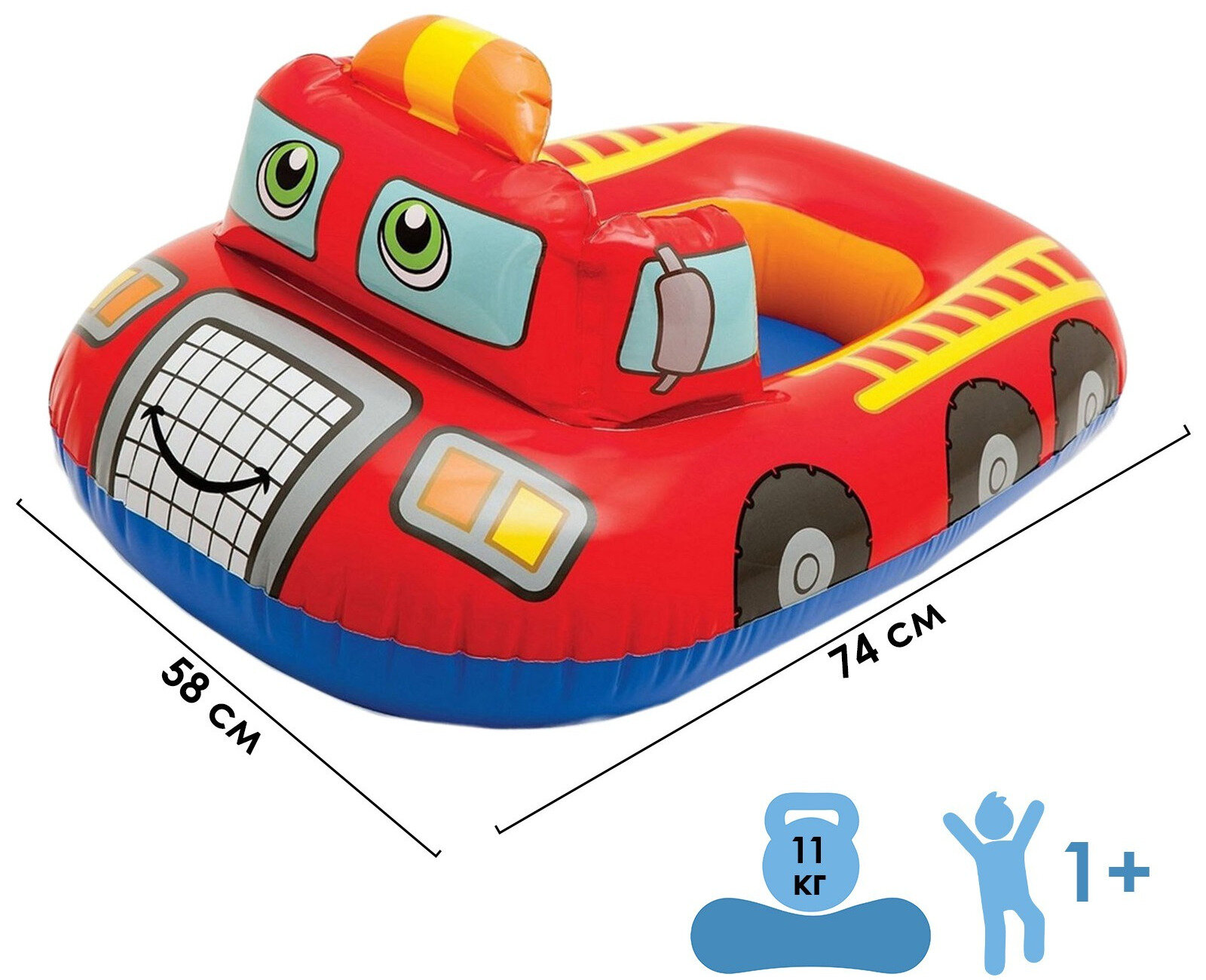 Детский надувной круг с сиденьем INTEX "Транспорт" для плавания и купания на море и в бассейне, плавательный круг с ножками (трусами) для малышей 1-2 года, цвета микс