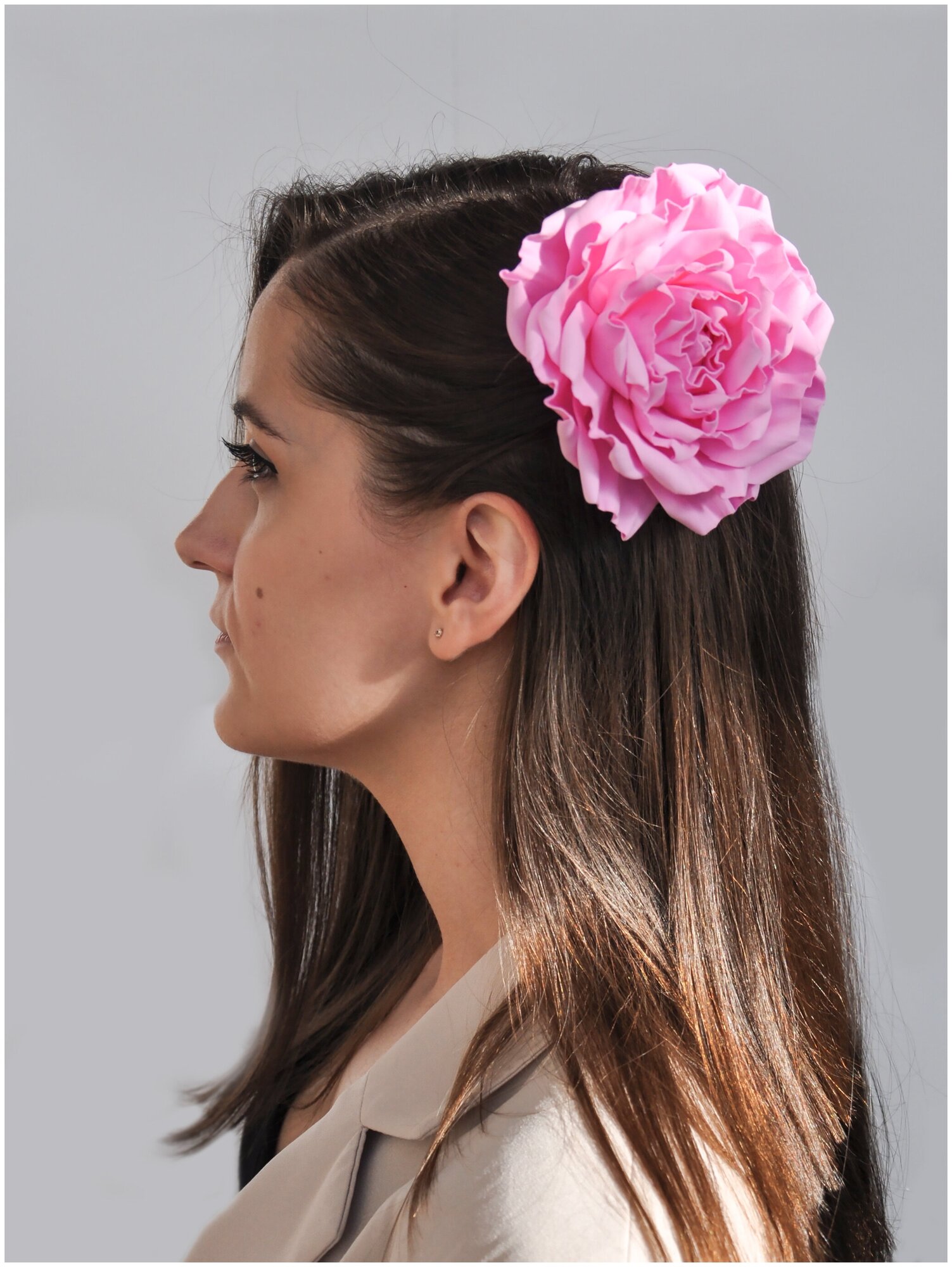 Заколка для волос роза цветок ручной работы розовый
