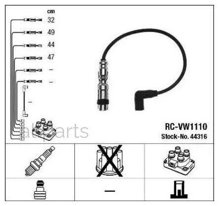 NGK-NTK 44316 Комп. проводов VW/AUDI 1,2TSI 2010=>