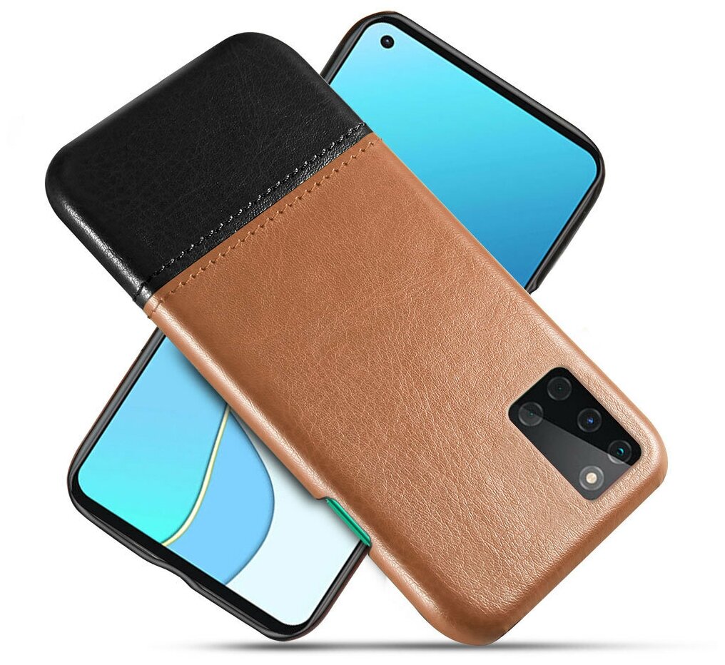 Чехол панель-накладка Чехол. ру для OnePlus 8T обтянутый качественной импортной кожей двухцветный дизайнерский с элегантной прошивкой светло-коричне.