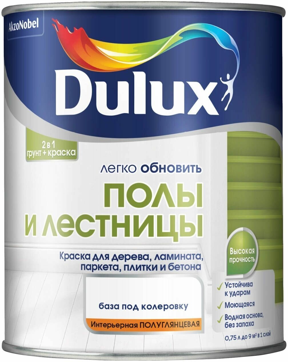 DULUX Полы и лестницы база BC прозрачная краска полуглянцевая (0,75л)