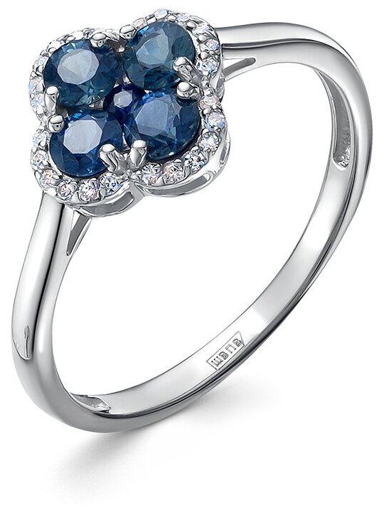 Кольцо, белое золото, 585 проба, родирование, сапфир