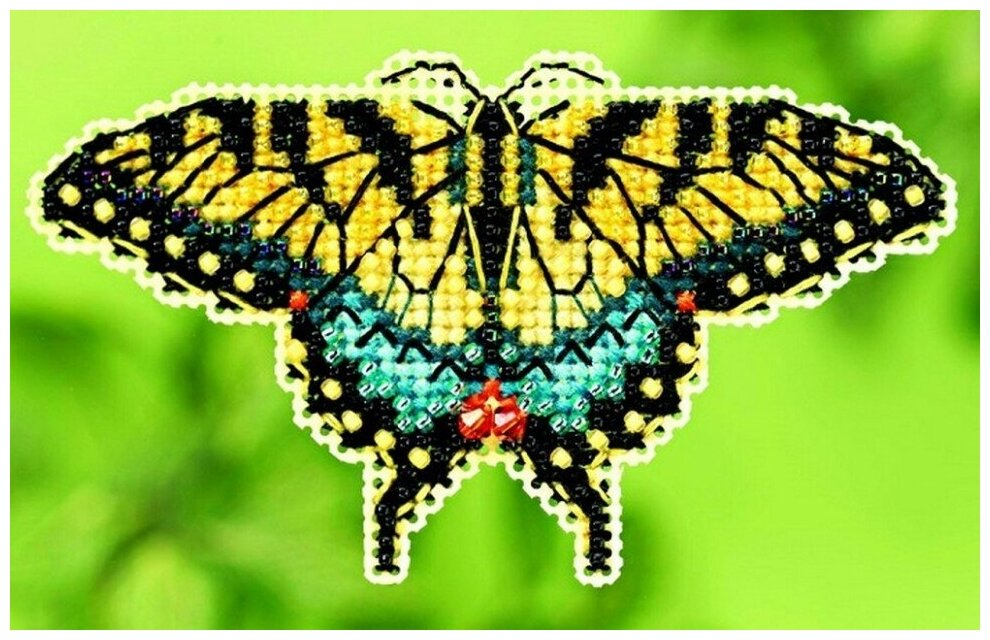 Набор для вышивания Mill Hill #MH185104 Yellow Swallowtail (Желтый махаон), Счетный крест, 6.35 x 6.35 см