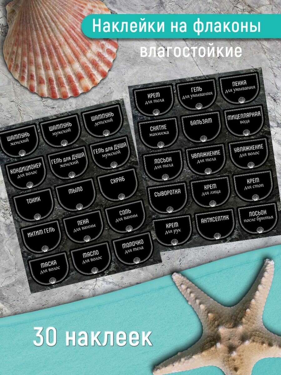 Наклейки для флаконов в ванную 2 Стикеры на баночки