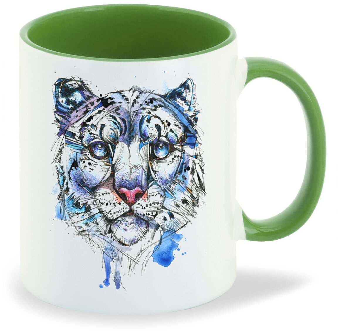 Кружка зеленый CoolPodarok Тигр рисунок карандашем арт