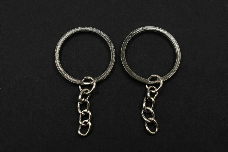 Кольцо для брелока с цепочкой 53х27мм, цвет платина, железо, 17-024, 2шт