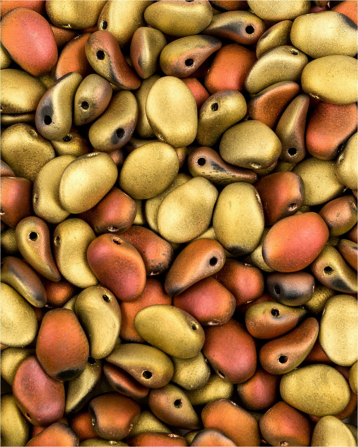 Стеклянные чешские бусины, Tulip Petals, 6х8 мм, цвет Jet California Gold Rush Matted, 10 шт.