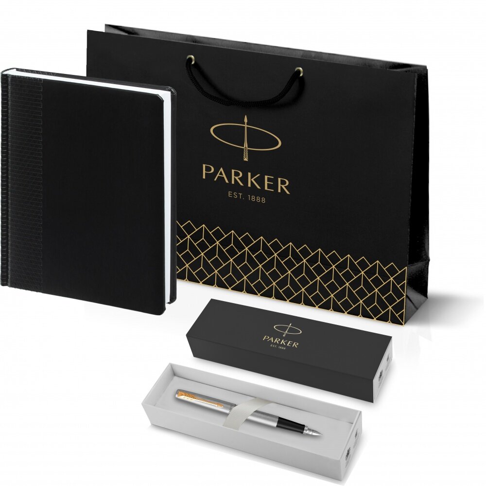 Подарочный набор: Ручка перьевая Parker Jotter Stainless Steel GT и Ежедневник недатированный черный 2030948