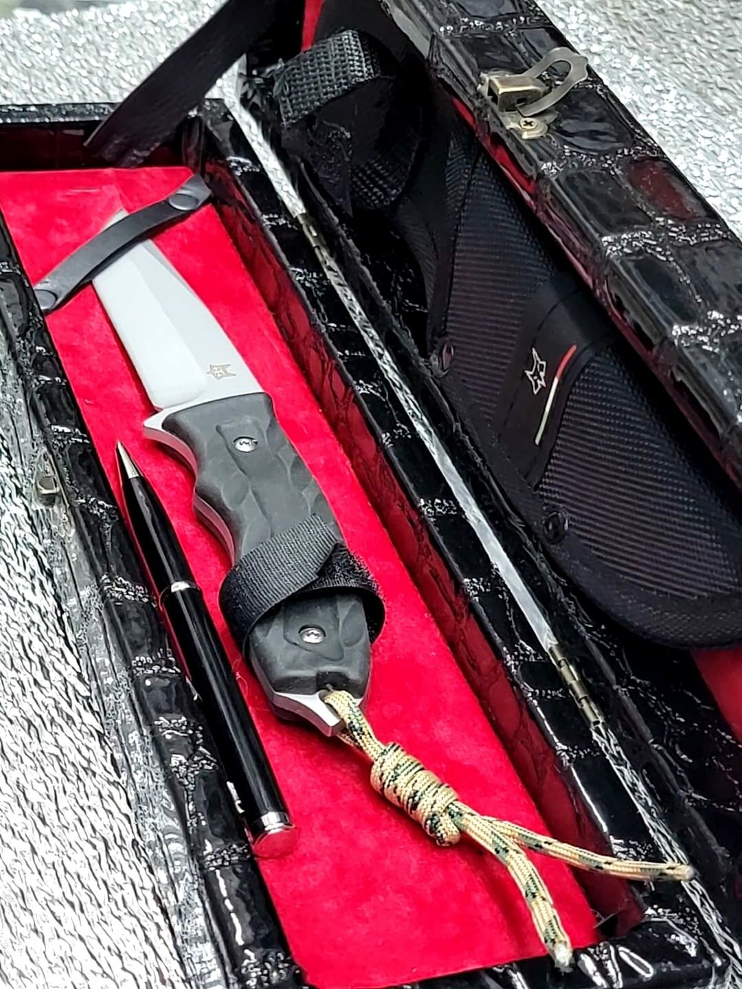 Нож туристический Танто FX-G85 разделочный в чехле ножнах и подарочный черный кожаный футляр , ручка нож в подарок