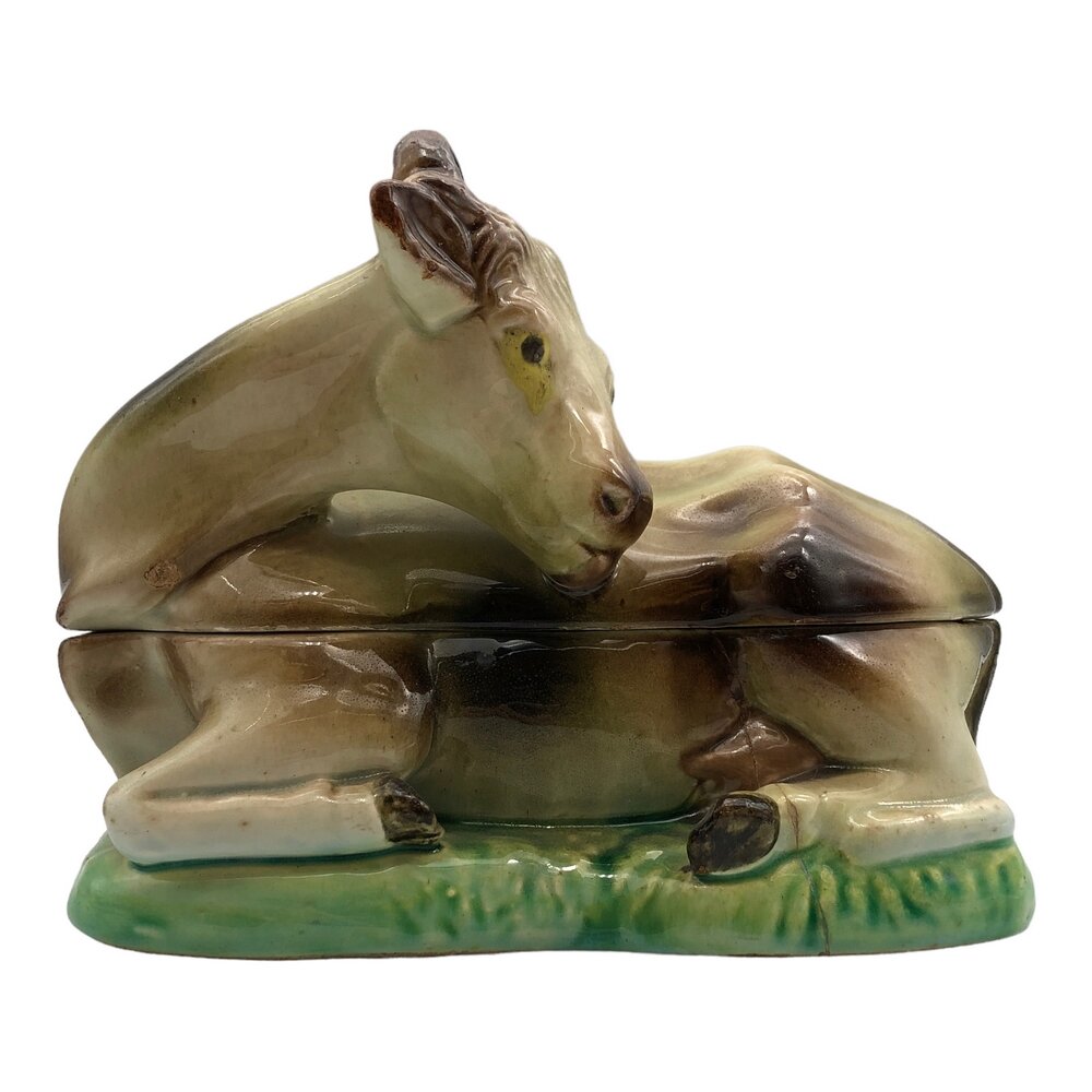 Фарфоровая масленка "Бурая Корова" 1889-1917 гг, Кузнецов, Российская Империя