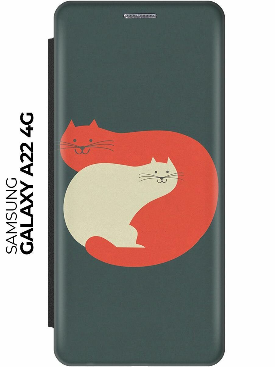 Чехол-книжка Два котика на Samsung Galaxy A22 / M32 / M22 / Самсунг А22 / М32 / М22 черный