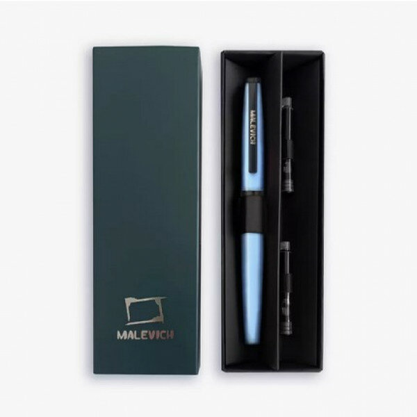 Ручка перьевая с конвертером, перо EF 0,4 мм, 2 картриджа (индиго, черный): голубой