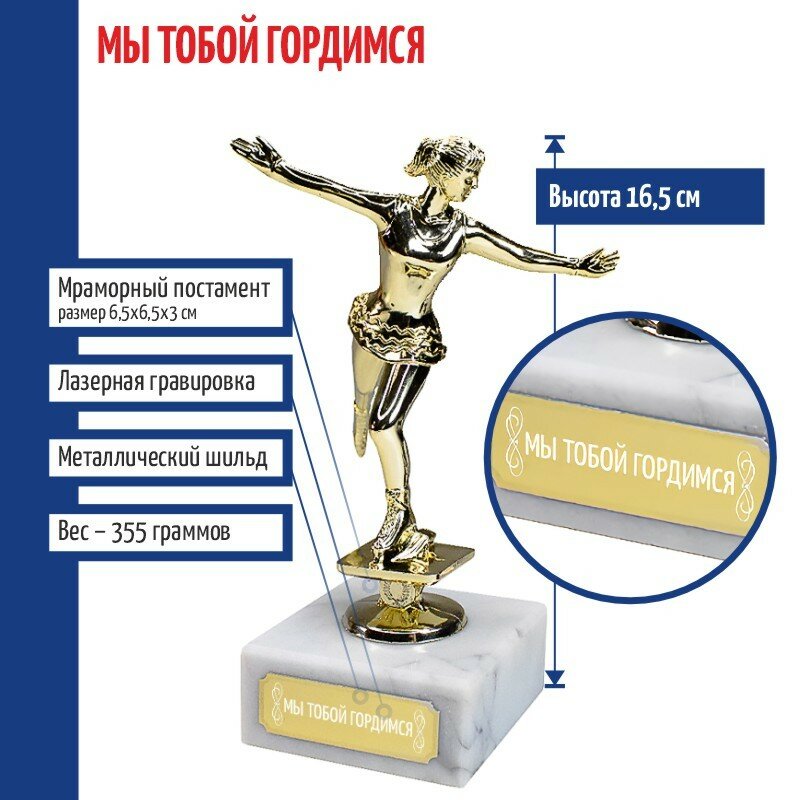 Статуэтка Фигуристка "Мы тобой гордимся" на мраморном постаменте (16,5 см)