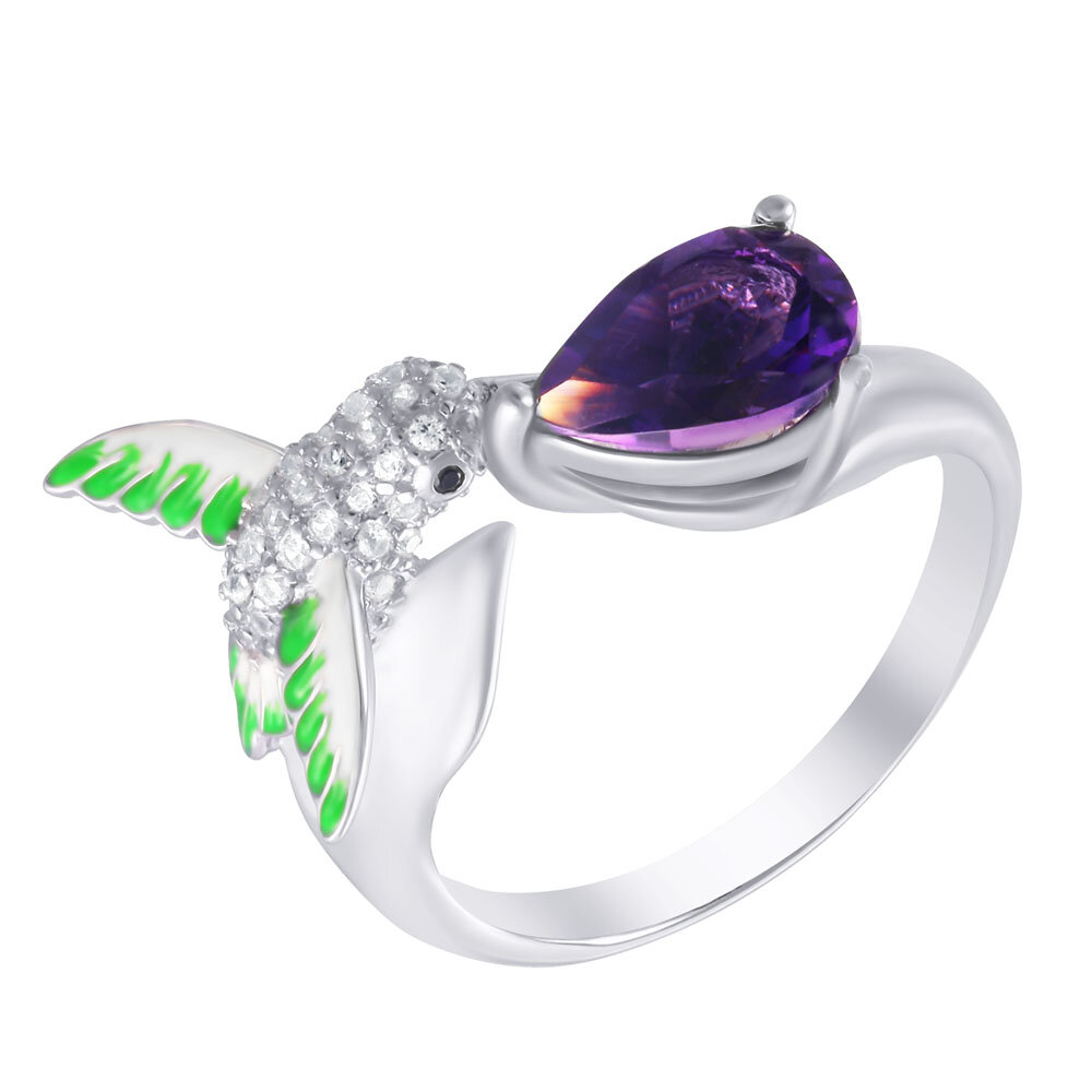Кольцо, серебро, 925 проба, аметист, топаз, эмаль